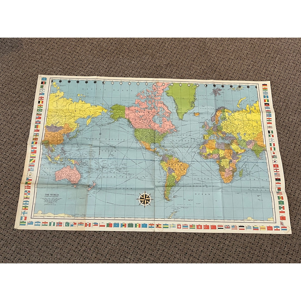 Vintage American Map Company 1950s World Map Mercator's Projection w ...