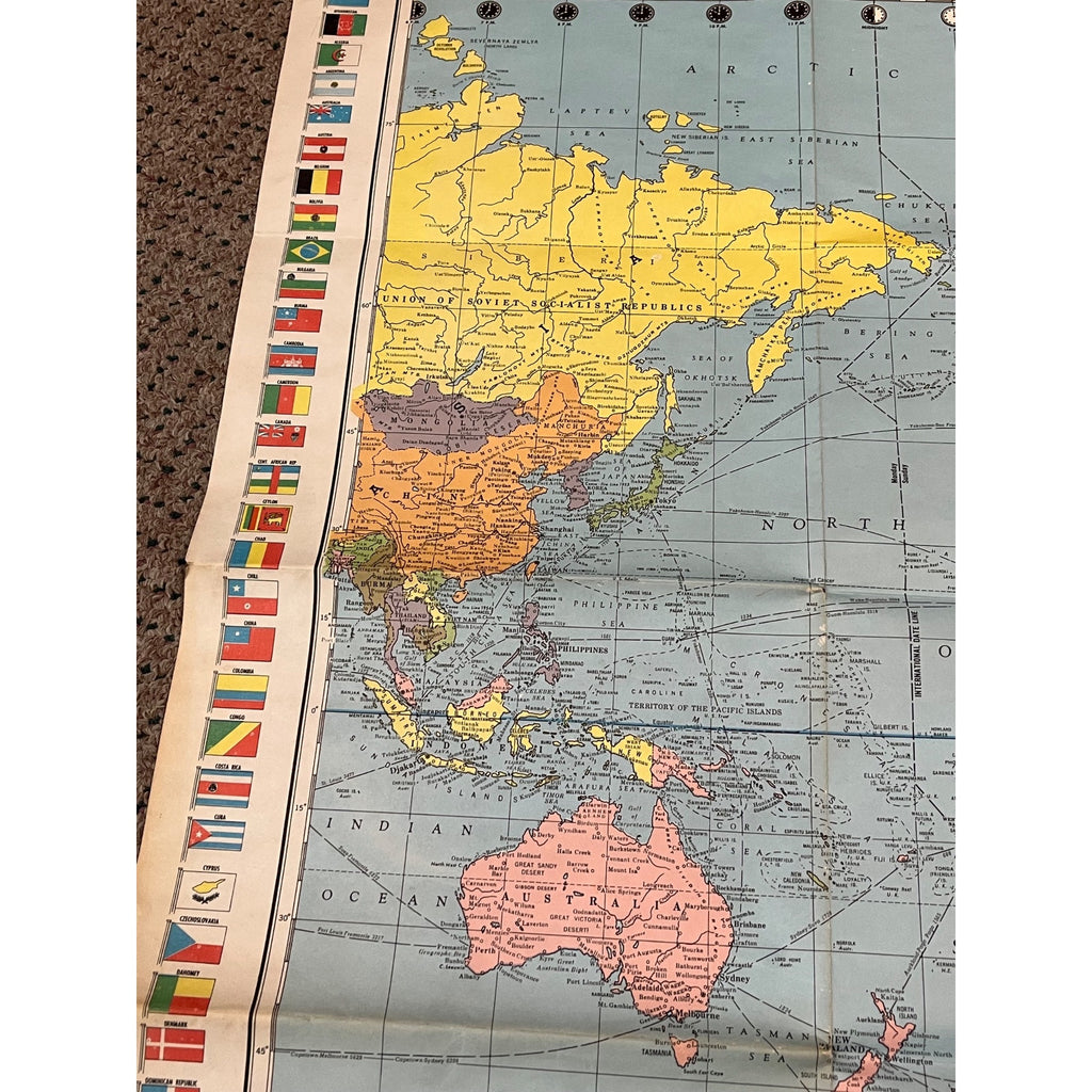 Vintage American Map Company 1950s World Map Mercator's Projection w ...
