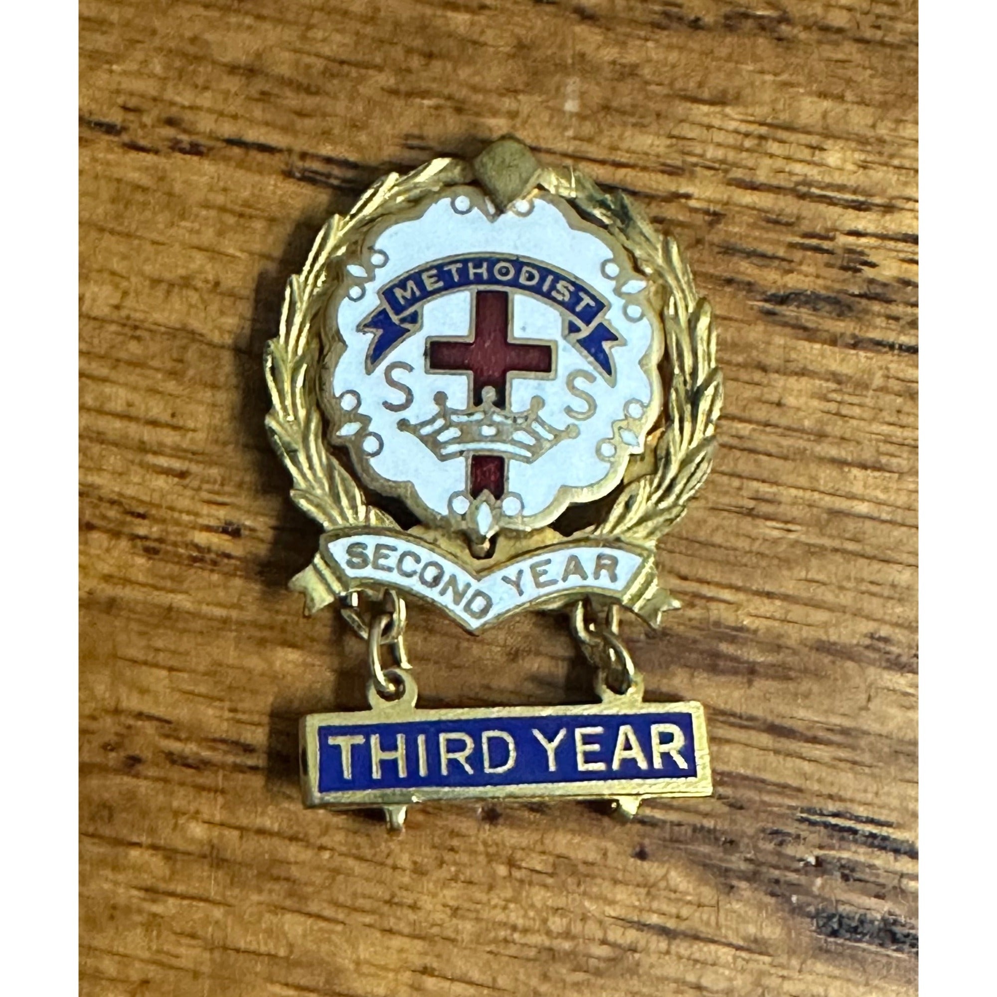 Vintage White Methodist Sunday School 2nd Year Pin Cross & Crown Lapel ...