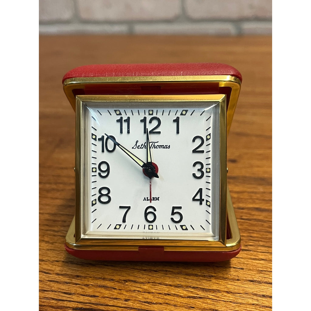 Vintage Seth Thomas Folding Travel Alarm Clock in Red Shell Case ...