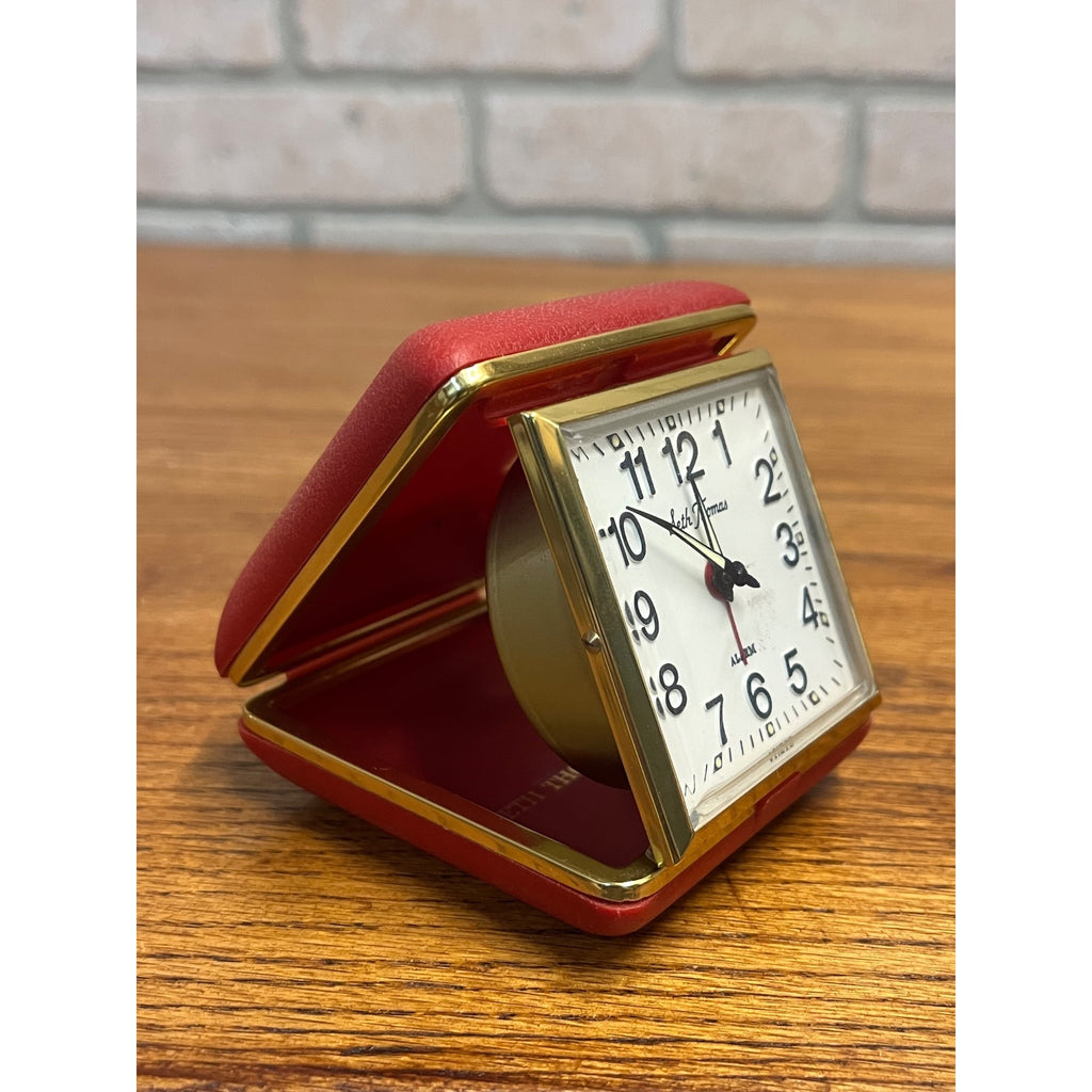 Vintage Seth Thomas Folding Travel Alarm Clock in Red Shell Case ...