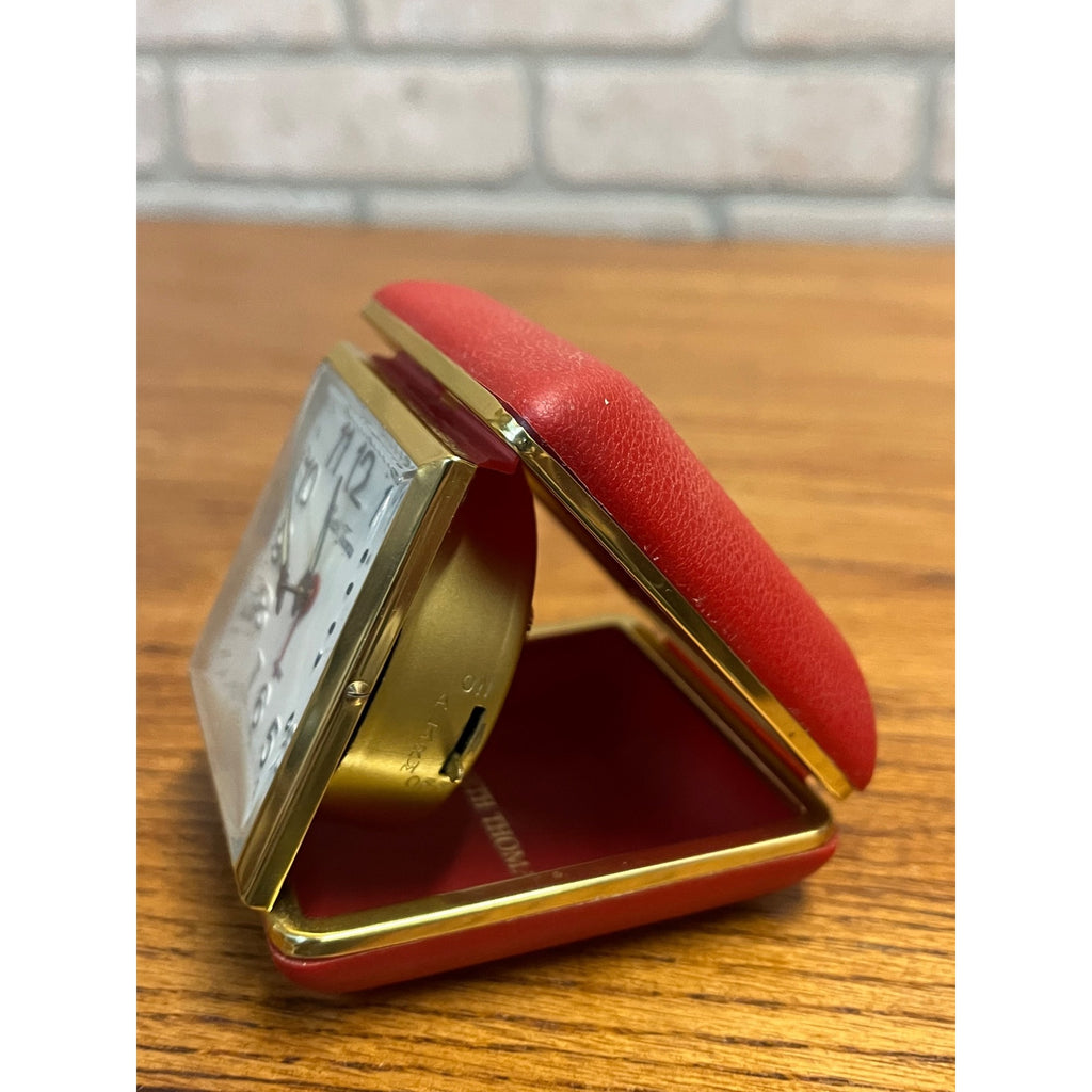 Vintage Seth Thomas Folding Travel Alarm Clock in Red Shell Case ...