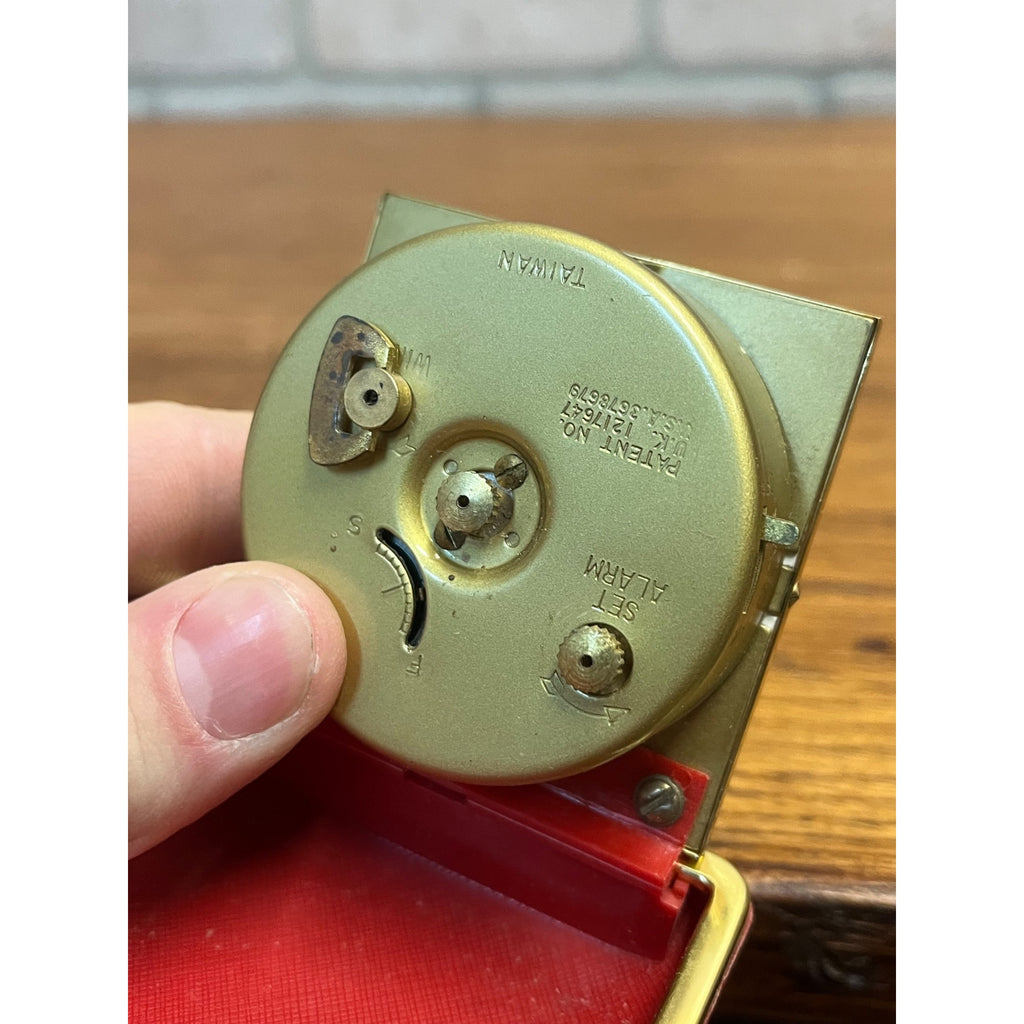 Vintage Seth Thomas Folding Travel Alarm Clock in Red Shell Case ...