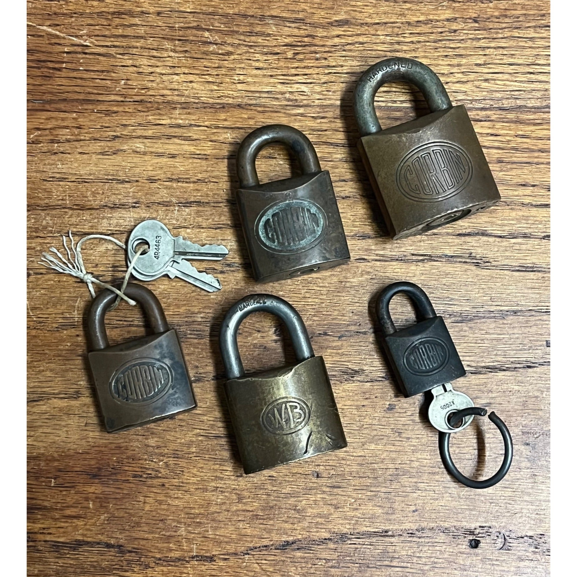 Vintage Solid Brass Padlocks: Corbin w/ Keys, Wilson Bohannan Co. ++ H ...