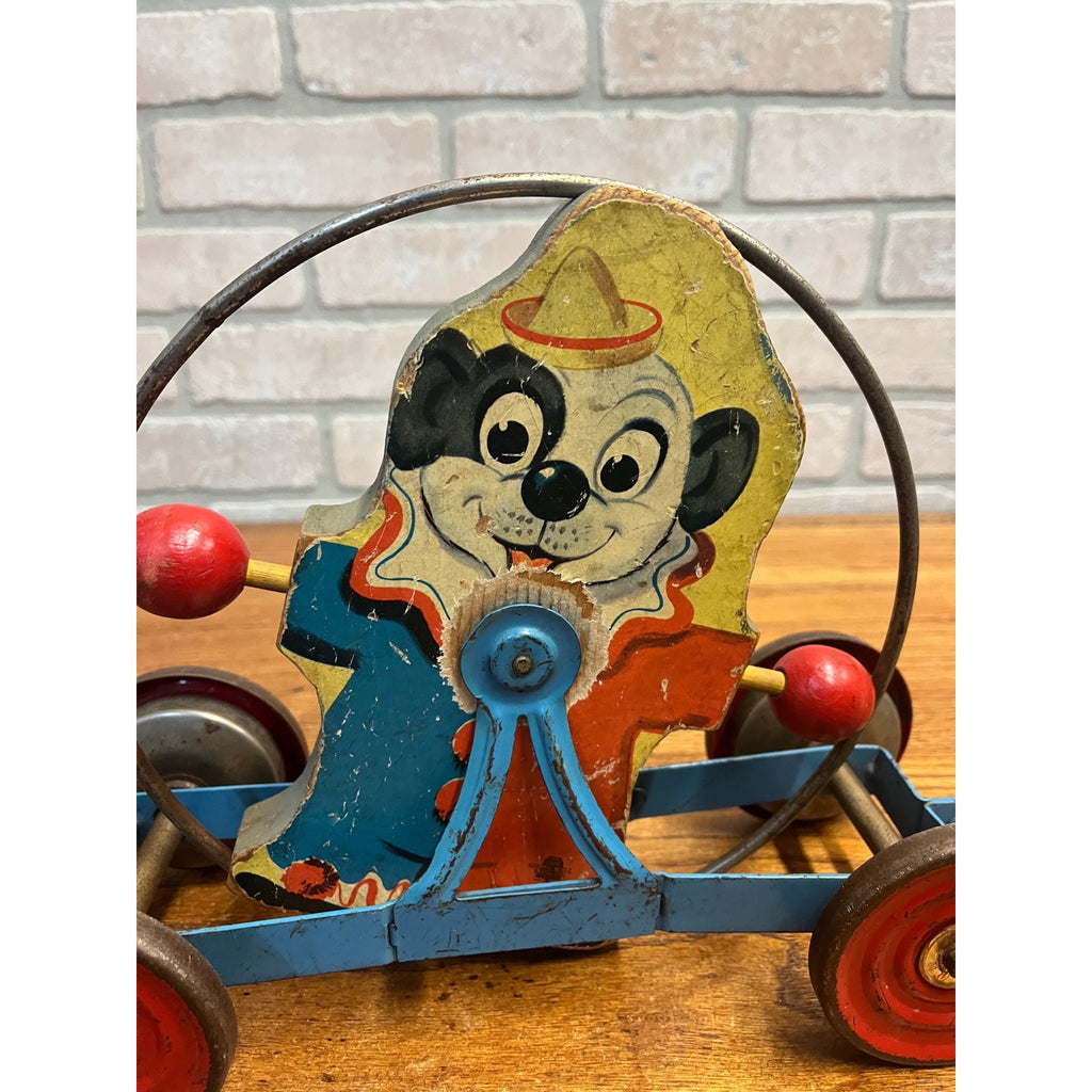 Vintage Gong Bell Mfg. Clown Acrobat Dog Wooden Child's Pull Toy Chime ...
