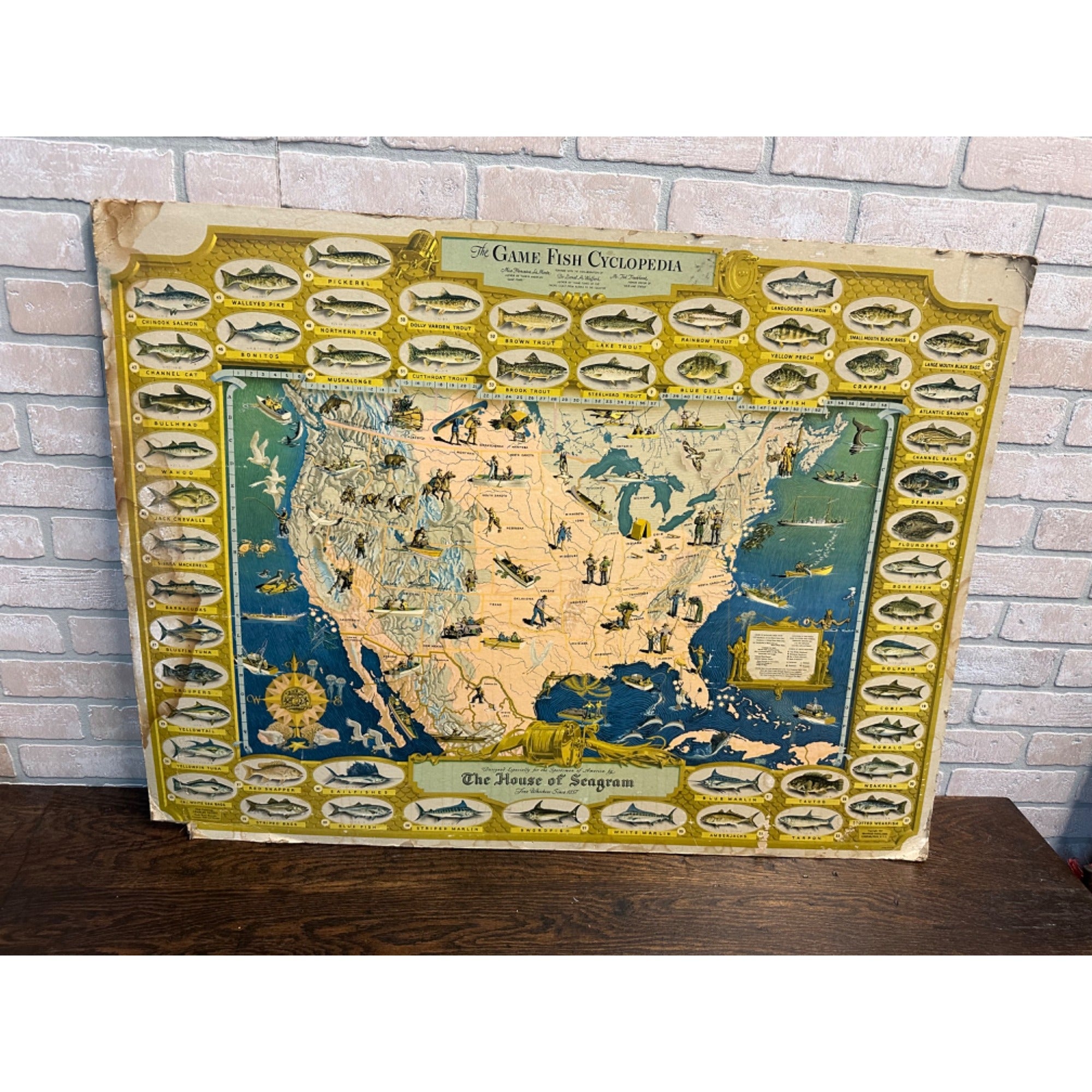 Original Vintage 1947 Seagram's Game Fish Cyclopedia Cardstock Sign Po ...