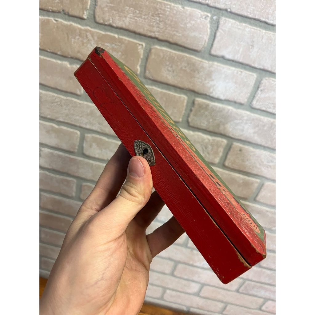 Vintage Children's Wooden Hinged Pencil Box Paper Label "Onward" TRAIN ...