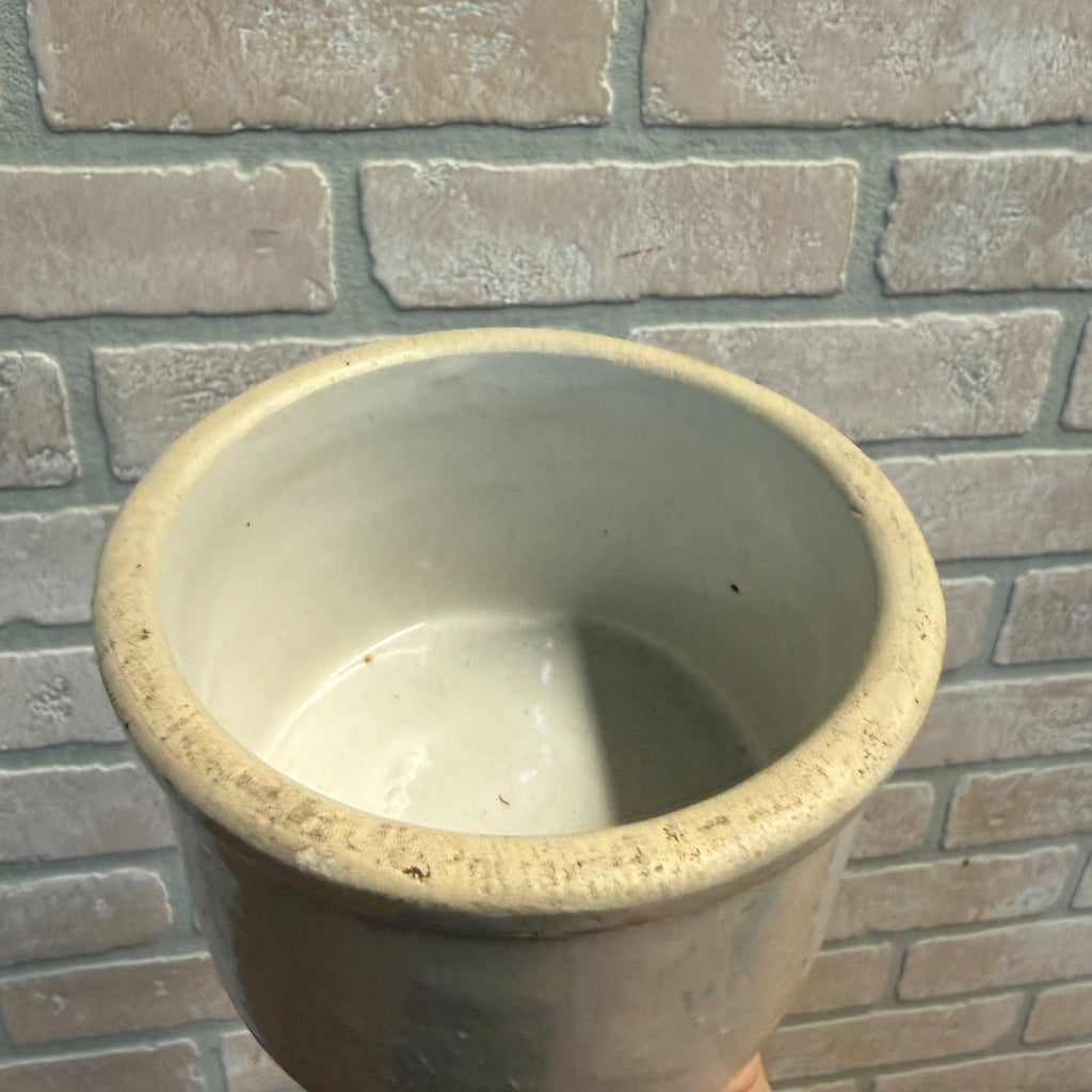 Antique Primitive Small Mini Butter Crock White Glazed 4.5" Dia x 3" T ...