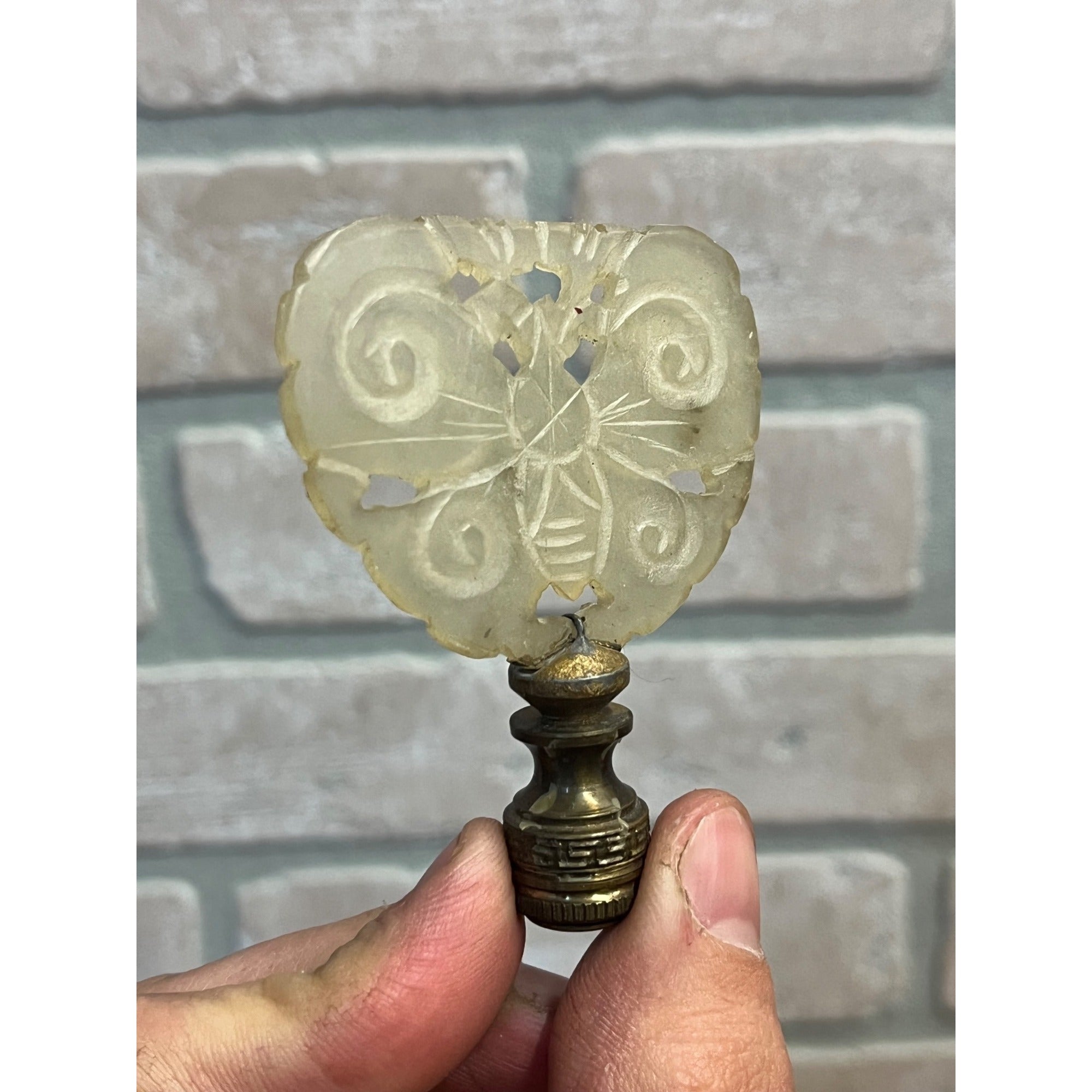 Vintage Hand Carved Jade Chinese Butterfly Figural Lamp Finial Topper ...