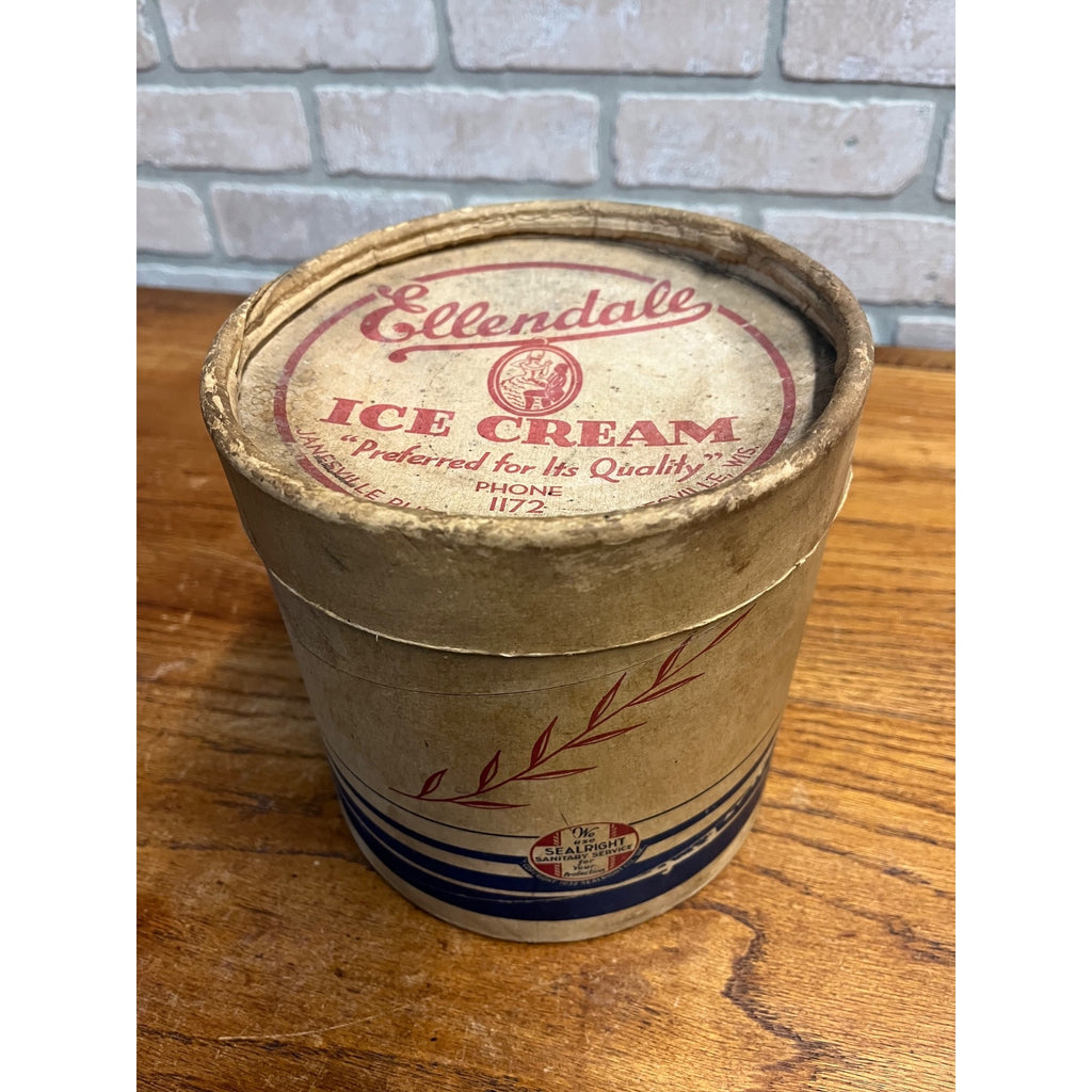 Vintage Ellendale Ice Cream Cardboard Can Canister Janesville Pure Mil ...