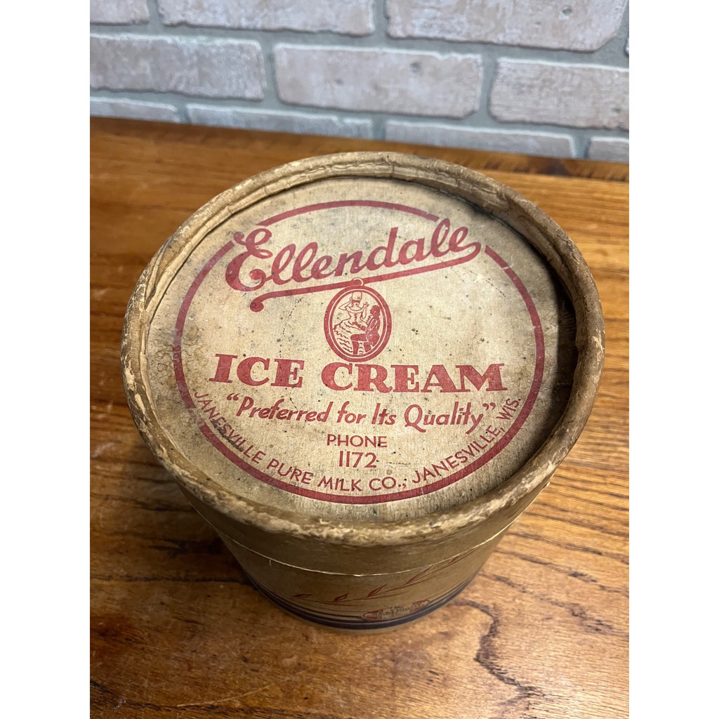 Vintage Ellendale Ice Cream Cardboard Can Canister Janesville Pure Mil ...