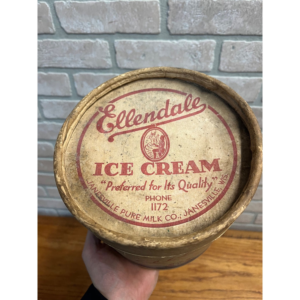 Vintage Ellendale Ice Cream Cardboard Can Canister Janesville Pure Mil ...